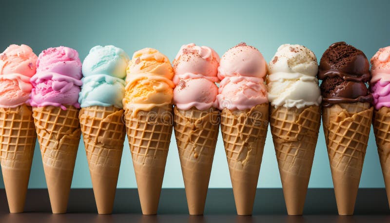 Gourmet Ice Cream Cones, a Sweet Summer Indulgence of Flavors Generated ...