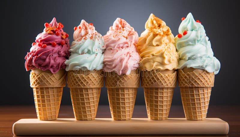 Gourmet Ice Cream Cones, a Sweet Summer Indulgence in Various Flavors ...