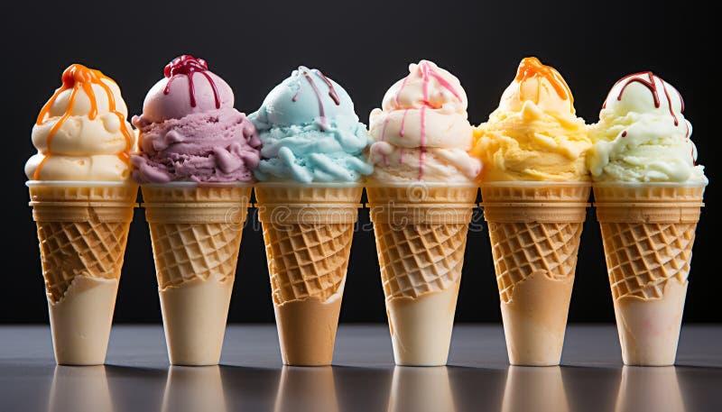 Gourmet Ice Cream Cones in Various Flavors, a Summer Delight Generated ...