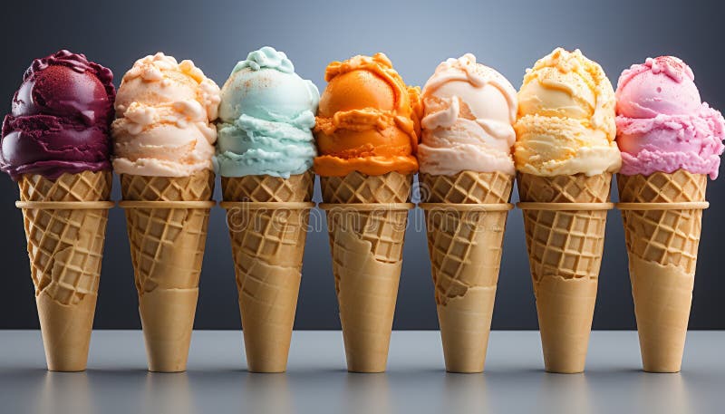 Gourmet Ice Cream Cones in Various Flavors, a Summer Delight Generated ...