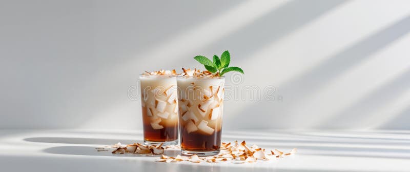 Gourmet Iced Tea with Toasted Coconut and Mint Garnish Stock Photo ...