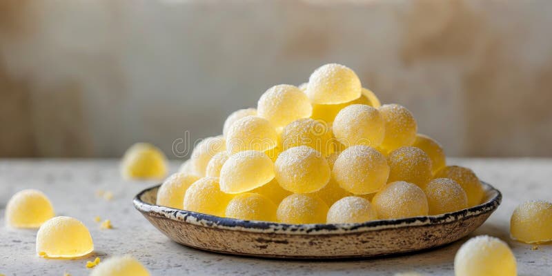 Gourmet Lemon Candies Piled on Rustic Plate for Sweet Indulgence Stock Image - Image of ...