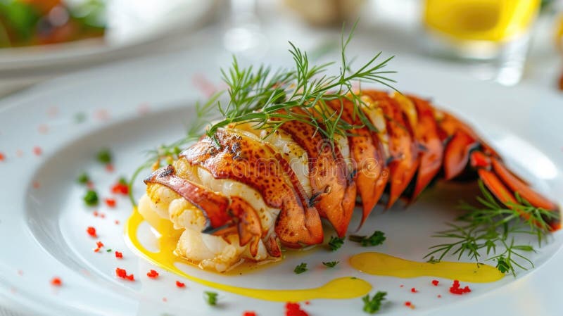 Gourmet Lobster Tail with Fresh Herbs and Lemon Butter on an Elegant ...