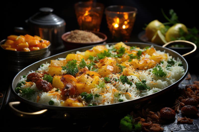 Gourmet Meal of Basmati Rice Steam Cooked and Curry Ge Stock ...