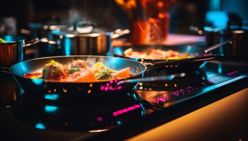 Gourmet Meal Cooking on Stove Top Burner Generated by AI Stock ...