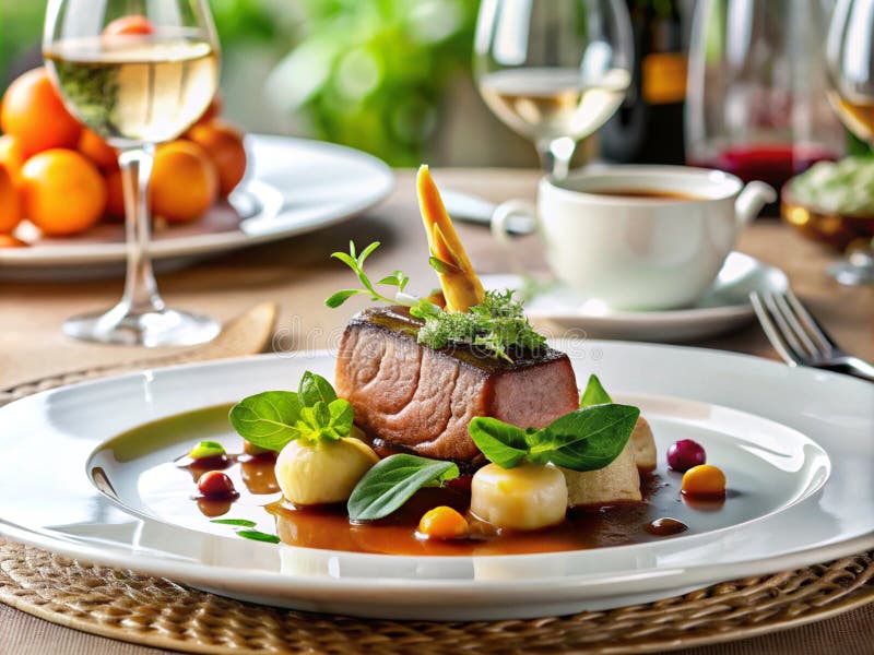 Gourmet Meal in a Fine Dining Setting with Elegant Plating Stock ...