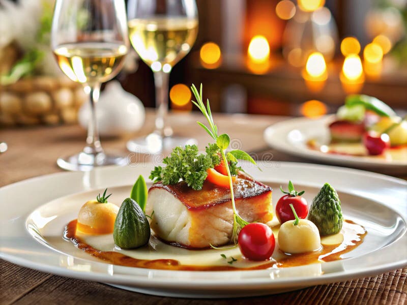 Gourmet Meal in a Fine Dining Setting with Elegant Plating Stock ...