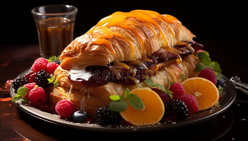 Gourmet Meal Grilled Meat, Fresh Fruit, Indulgent Dessert Generated by ...