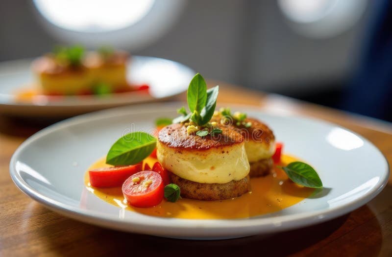 Gourmet Meal Served on a Plane during a Mid-flight Dining Experience ...
