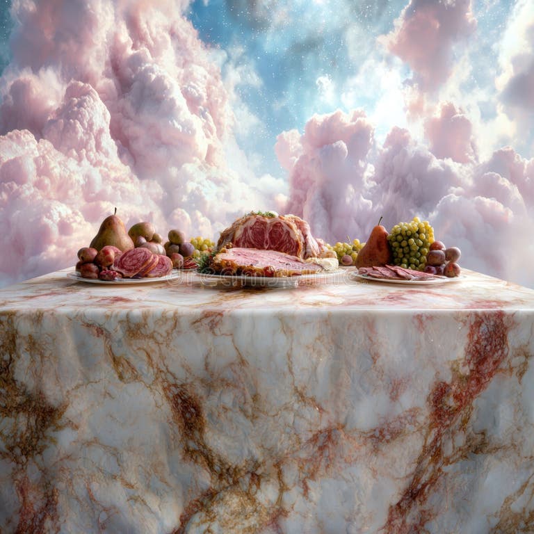 Gourmet Meat and Cheese Platter on Marble Table with Dramatic Sky Stock ...