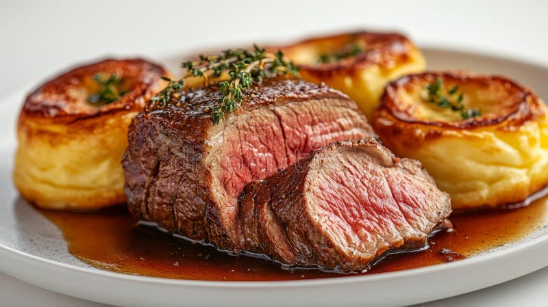 A Gourmet Medium Rare Steak Served with Mashed Potatoes and Sauce ...