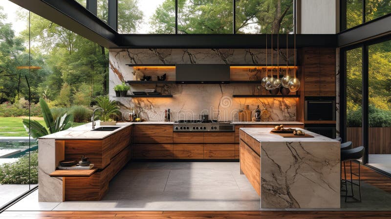 Gourmet Minimalist Kitchen Style Stock Image - Image of luxury ...