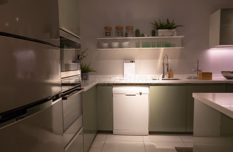 Gourmet New Kitchen Features . Modern Kitchen Interior Stock Image ...