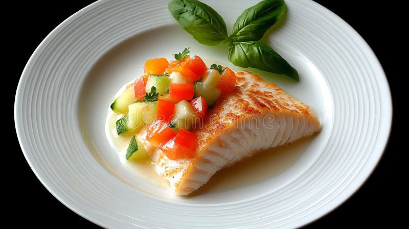 Gourmet Pan-Seared White Fish Fillet with Fresh Summer Vegetable Salsa ...