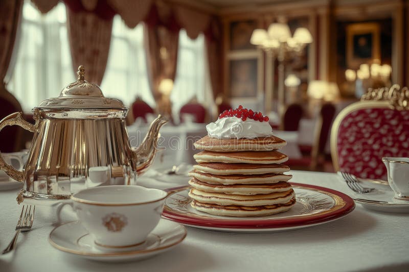 A Gourmet Pancake Stack is Elegantly Presented on a Plate with Caviar ...