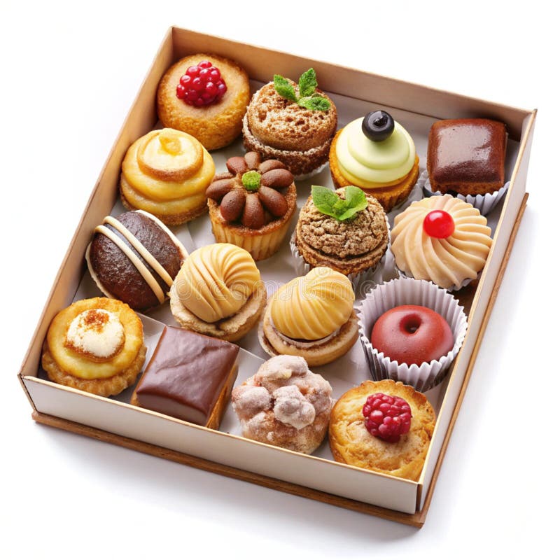 Gourmet pastries in box stock image. Image of transparent - 361771517