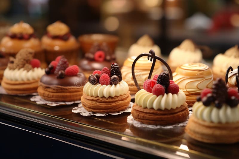 Gourmet Pastries in Elegant Bakery Showcase Stock Photo - Image of dessert, luxury: 309224100