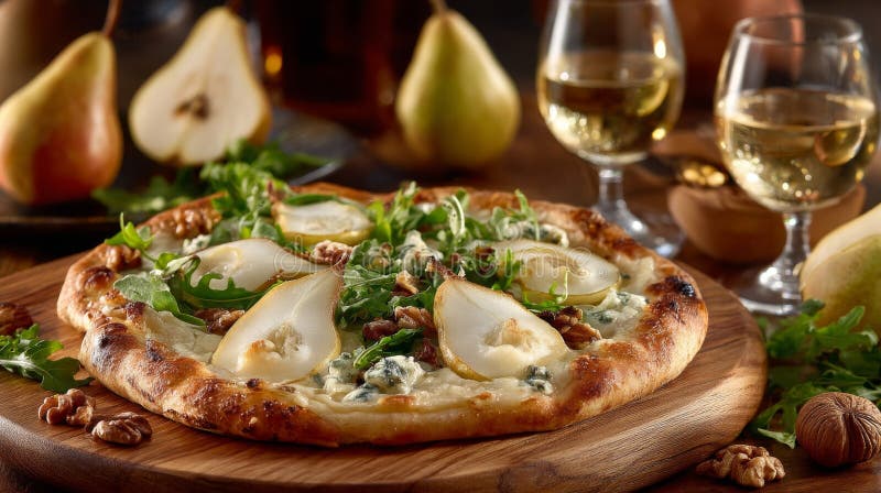 Gourmet Pear and Blue Cheese Pizza with Walnuts Stock Illustration ...