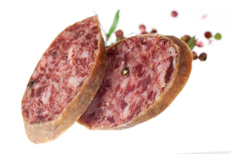 Gourmet Pepper Salami with Garlic,isolated Stock Photo - Image of meat ...
