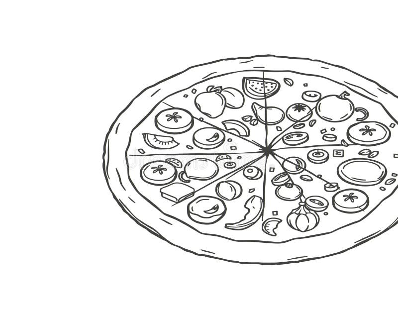 Gourmet Pizza Coloring Sheet with Various Toppings Stock Illustration ...