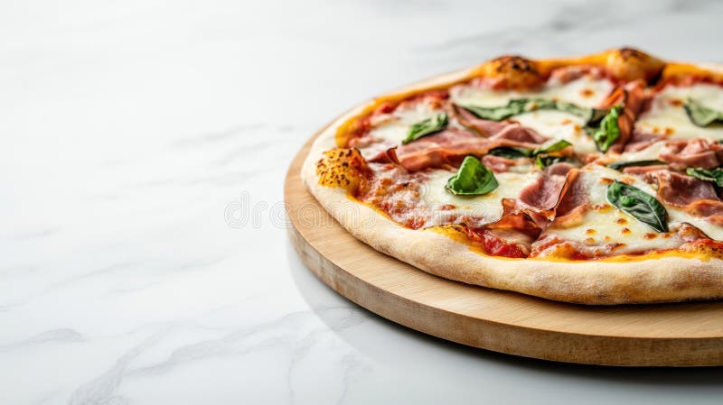 Gourmet Pizza Presentation, Pickle-topped Gourmet Pizza on Wooden Board ...