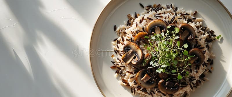 Gourmet Plate of Wild Rice with Caramelized Mushrooms and Herbs Stock ...