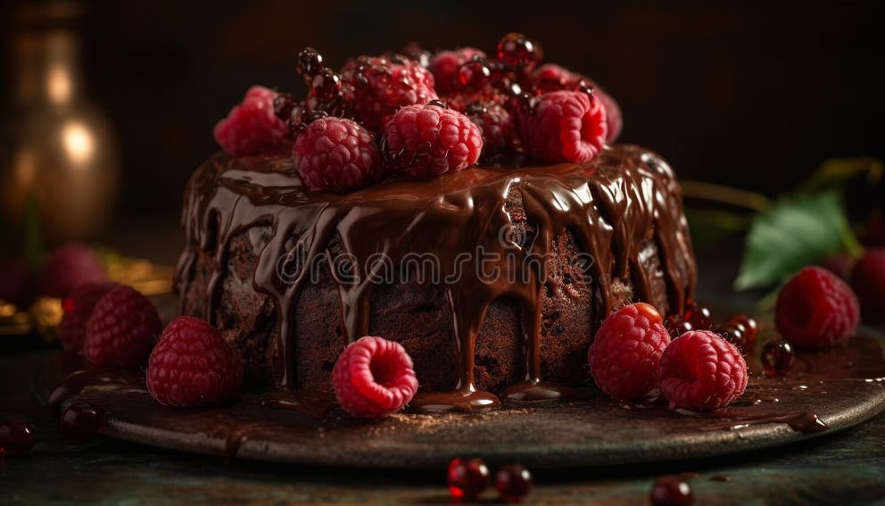 A Gourmet Raspberry Chocolate Dessert, Indulgence on a Plate Generated ...