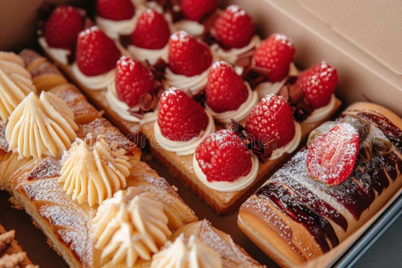 Gourmet Raspberry Eclairs in Box Stock Image - Image of indulgence ...