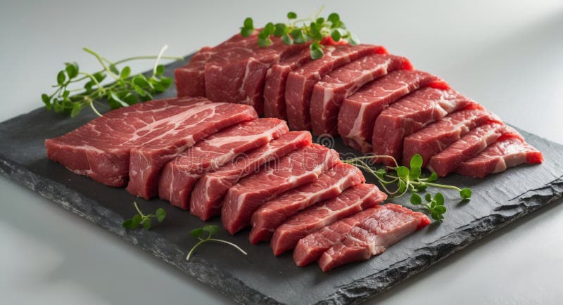 Gourmet Raw Beef Slices on Slate Board for Culinary Presentation and ...
