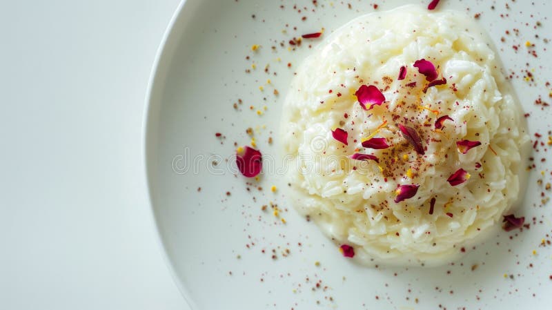 Gourmet Risotto with Edible Flowers on White Plate Stock Image - Image ...