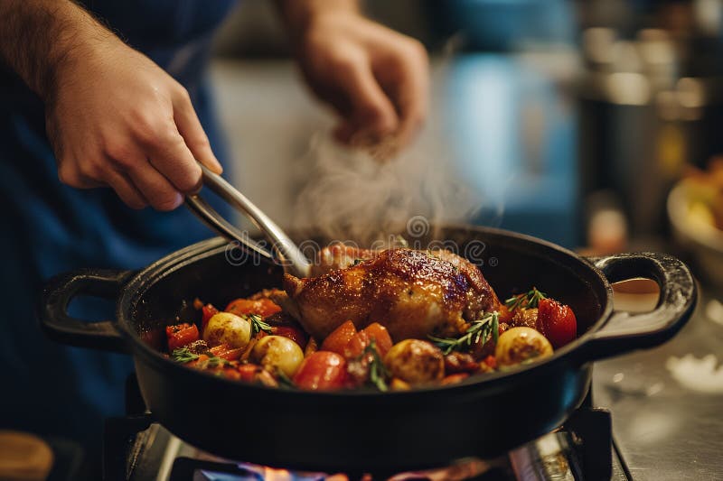 Gourmet Roasted Chicken with Vegetables Cooking Food Stock Illustration ...