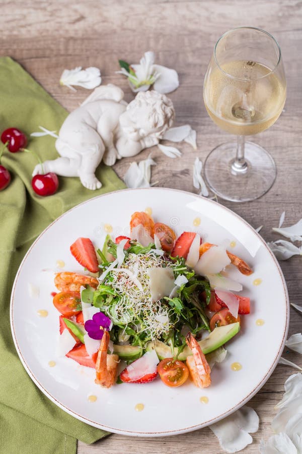 Gourmet salad, top view stock image. Image of fine, petals - 86514761