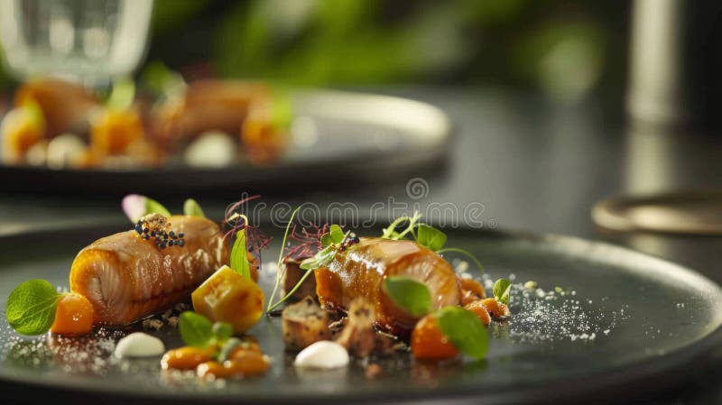 Gourmet Salmon Fillet Elegantly Plated in Fine Dining Setting Stock ...