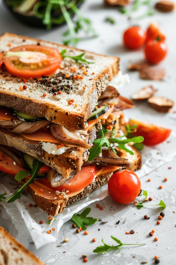 Gourmet Sardine Sandwich with Tomatoes and Arugula on Rustic Bread ...