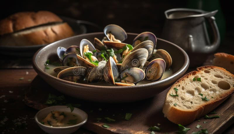 A Gourmet Seafood Appetizer on a Rustic Wooden Table Generated by AI ...