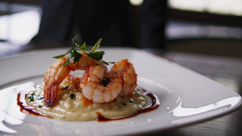 Gourmet Seafood Appetizer on White Plate with Herb Garnish Stock ...