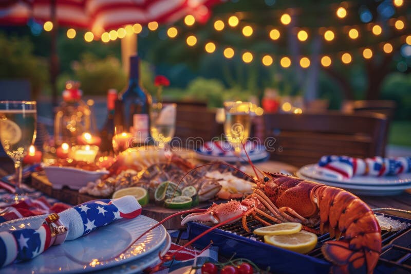 Gourmet Seafood Dinner by Candlelight with a Festive 4th of July Theme ...