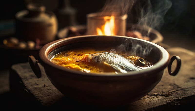 Gourmet Seafood Stew Cooked on Open Flame Generated by AI Stock Image ...