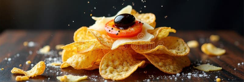 Gourmet Snack Stack with Cheese, Tomato, Olive, and Spices Stock Photo ...