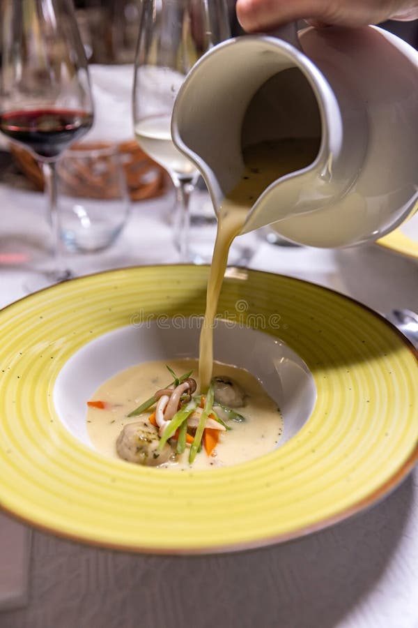 Gourmet Soup with Original Serving Stock Image - Image of cooking ...