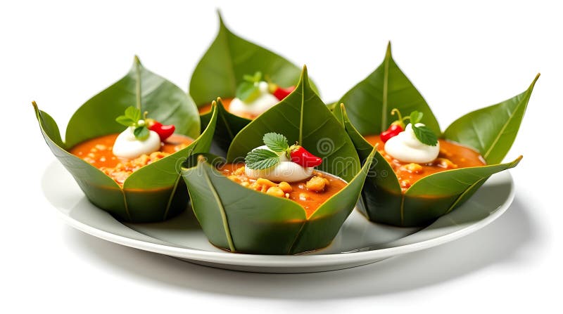 Gourmet Spicy Soup in Creative Leaf Bowls Stock Photo - Image of dining ...
