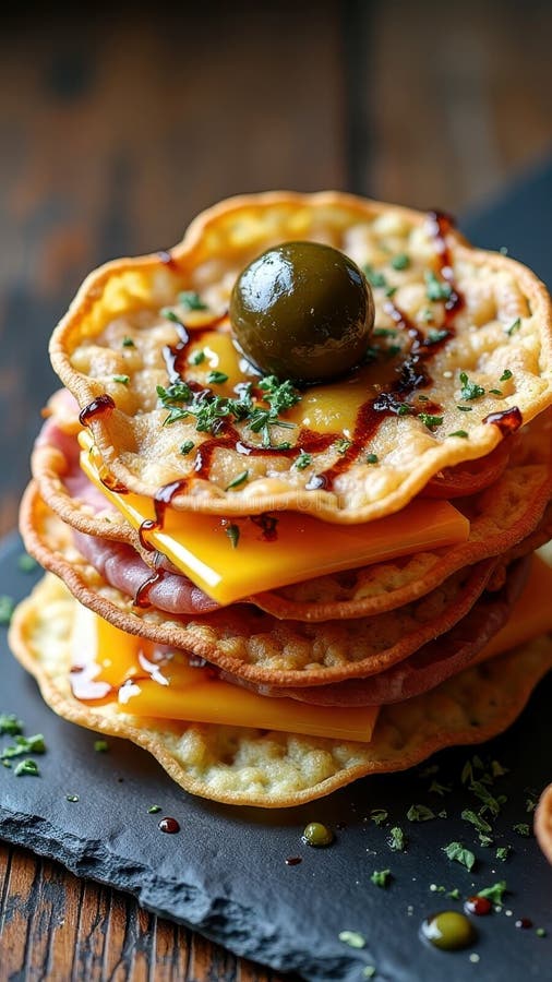 Gourmet Stack of Savory Pancakes with Cheddar and Herb Garnish Stock ...