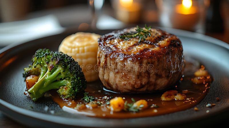 Gourmet Steak Dinner, Romantic Restaurant Setting Stock Illustration ...