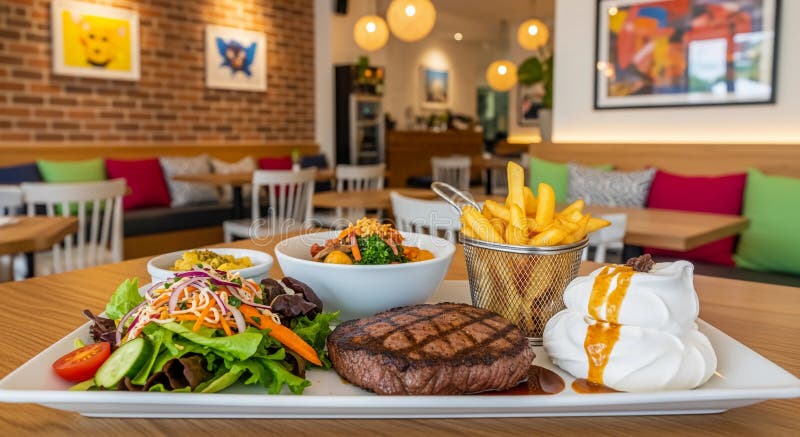 Gourmet Steak Meal in Restaurant Setting Stock Photo - Image of ...