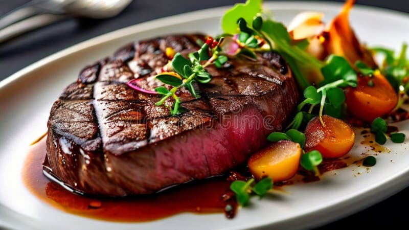 Gourmet Steak Presentation with Vibrant Grilled Vegetables and Aromatic ...