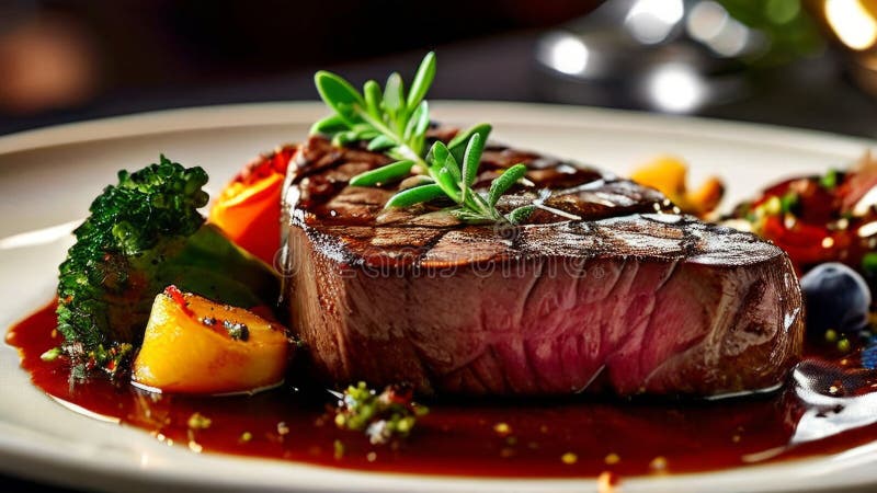 Gourmet Steak Presentation with Vibrant Grilled Vegetables and Aromatic ...