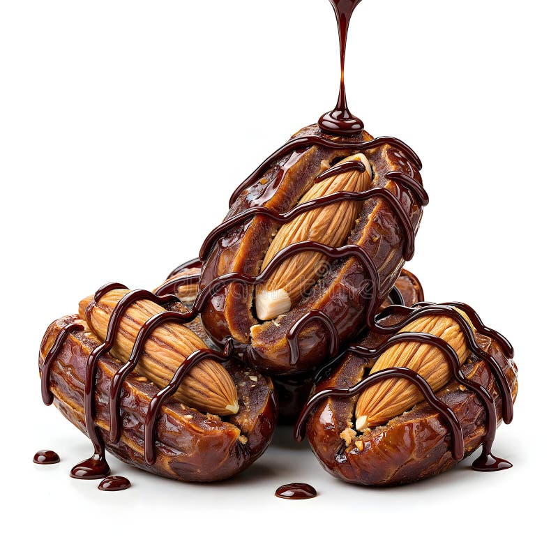 Gourmet Stuffed Dates with Almonds and Chocolate Drizzle on a White ...