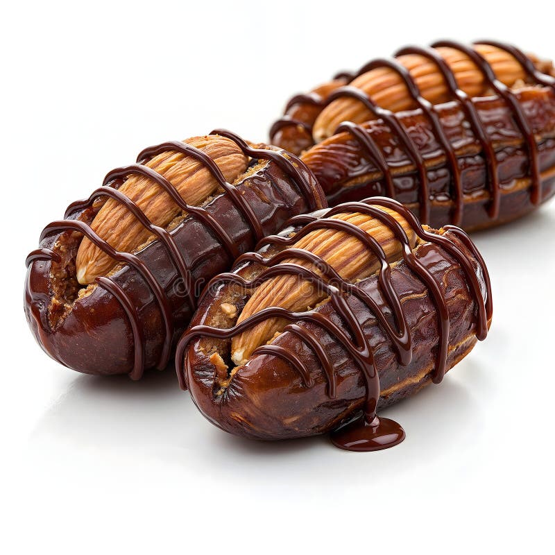 Gourmet Stuffed Dates with Almonds and Chocolate Drizzle on a White ...