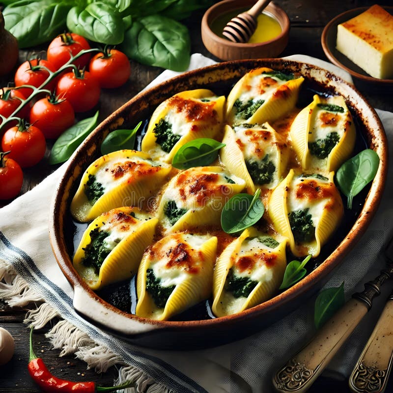 Gourmet Stuffed Pasta Shells in Rich Tomato Sauce Stock Illustration ...