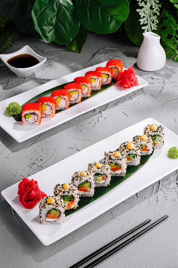 Gourmet Sushi Platters on Elegant Table Setting Stock Photo - Image of ...